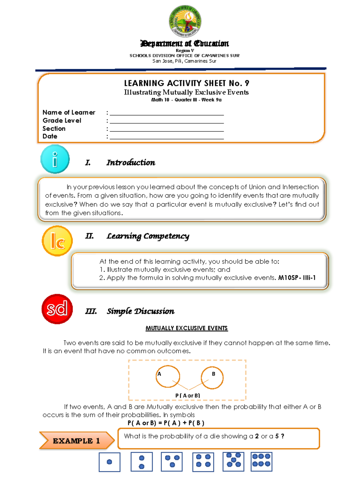 LAS MATH Q3 W9a - math - Republic of the Philippines Department of ...