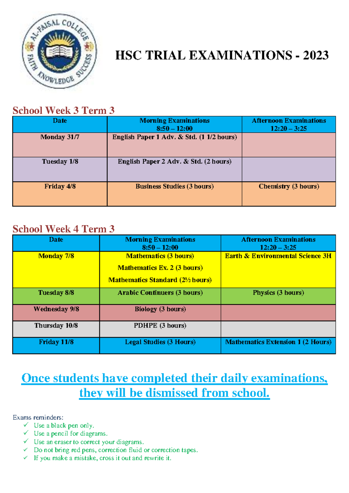 Year 12 Trial 2023 timetables (3) - HSC TRIAL EXAMINATIONS - 2023 ...
