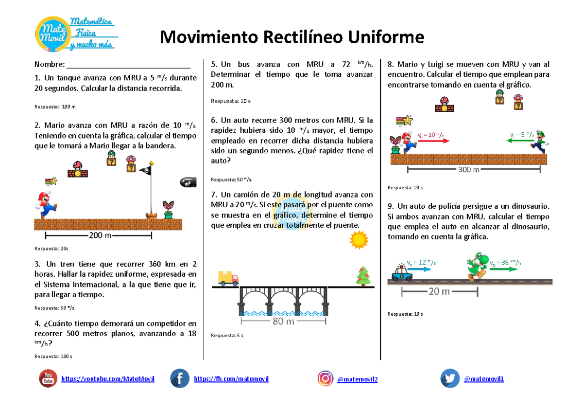 Movimiento Rectilíneo Uniforme MRU - Ejercicios Resueltos PDF ...
