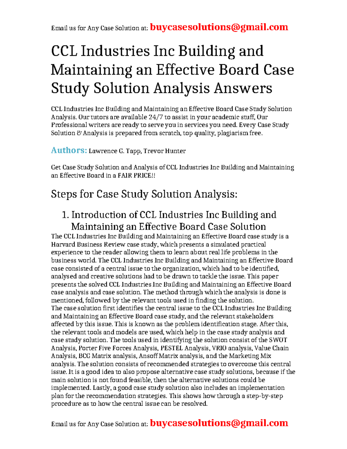 Case Solution CCL Industries Inc Building and Maintaining an Effective Board - CCL Industries ...