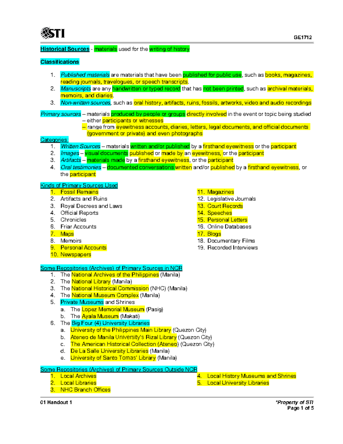 RPH1 Pre-Limsss - 01 Handout 1 *Property of STI Historical Sources ...
