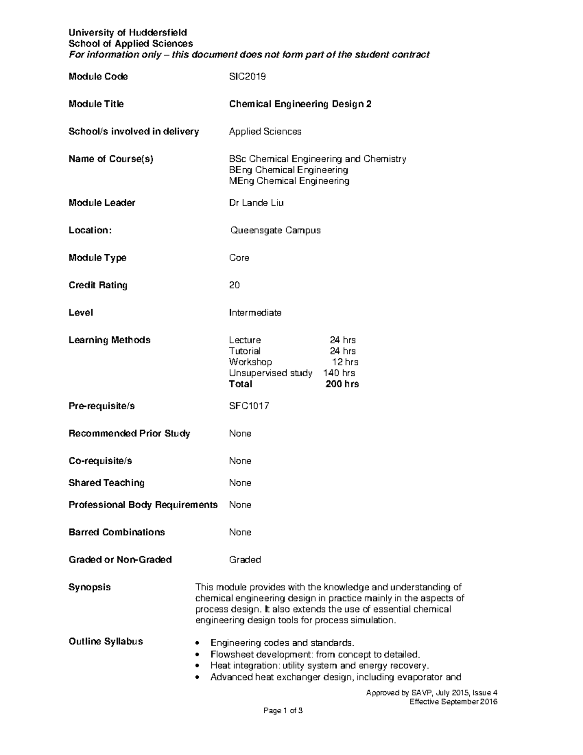Module Specification - SIC2019 - University of Huddersfield School of ...
