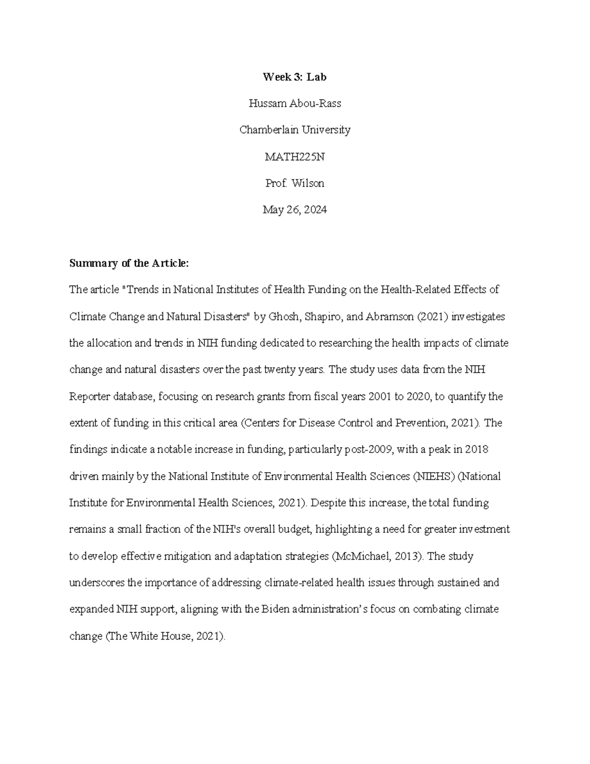 MATH 225 Week 3 Lab - week 3 lab - Week 3: Lab Hussam Abou-Rass Chamberlain University MATH225N ...