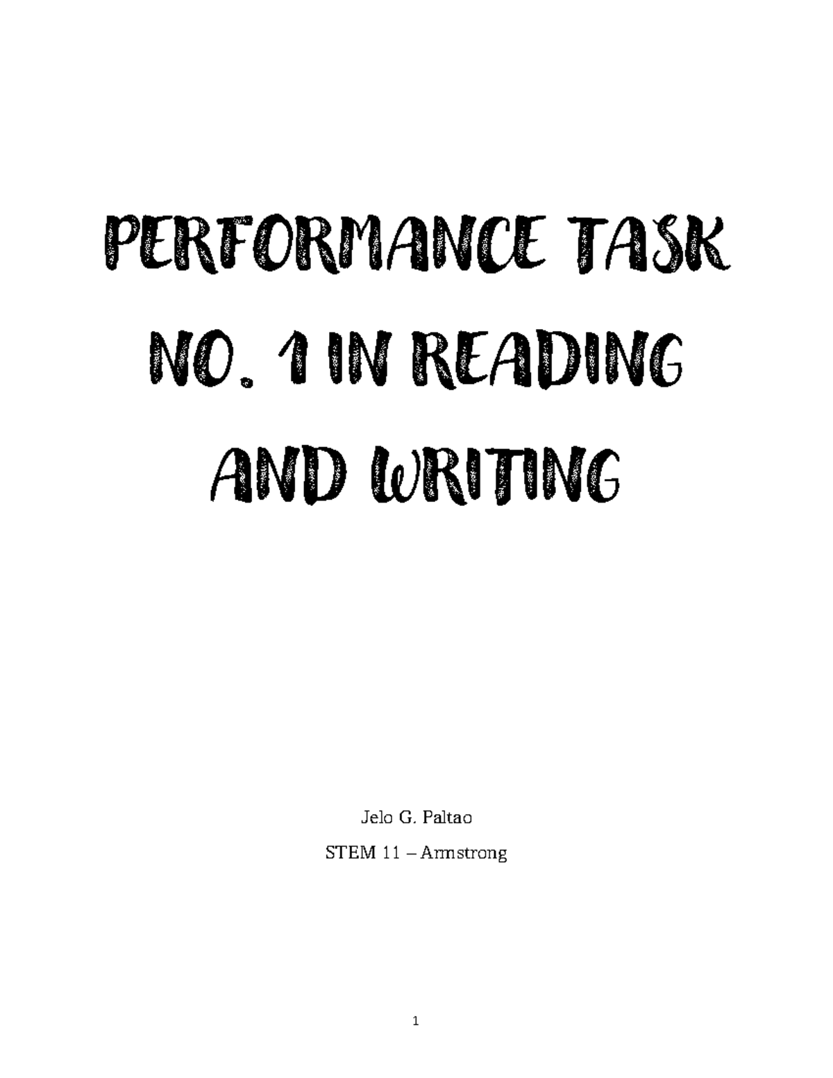 PERF TASK 1 IN RNW - hshs - PERFORMANCE TASK NO. 1 IN READING AND ...