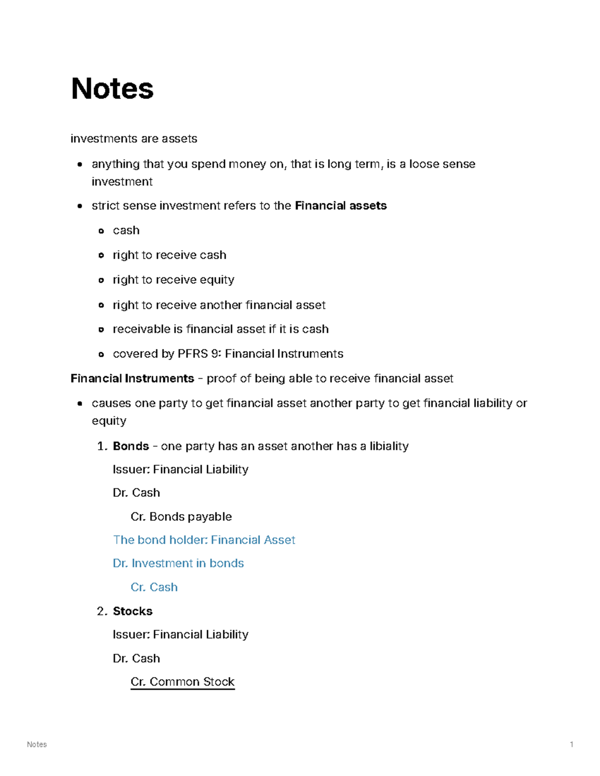 Notes - investments - Notes investments are assets anything that you ...