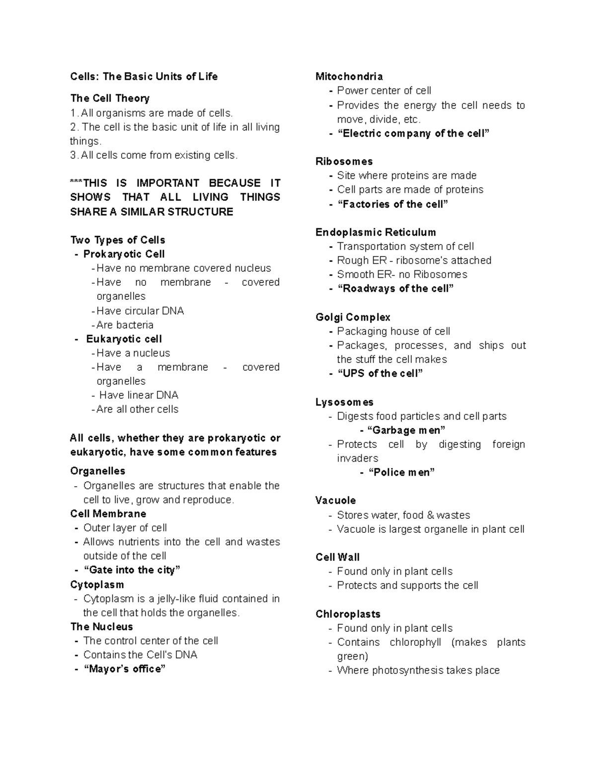 Zoology Reviewer (Cells The Basic Units of Life) - Cells: The Basic ...