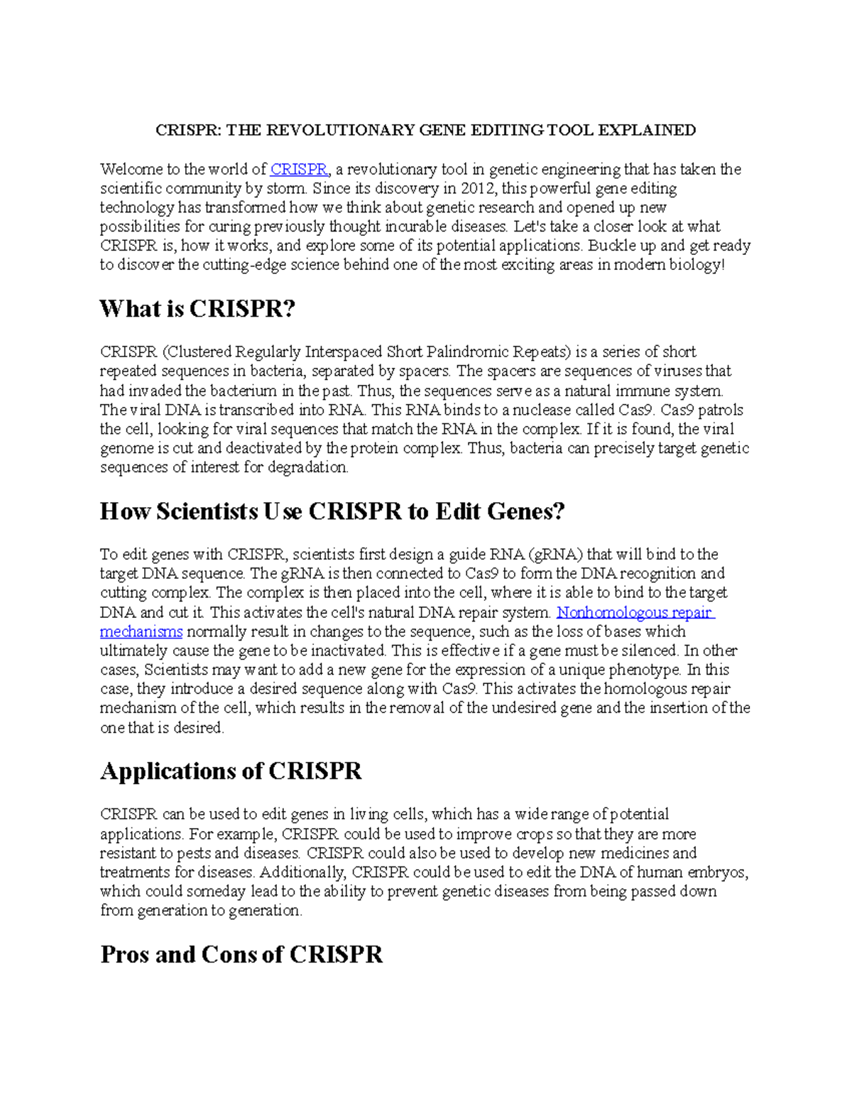 Understanding Crispr - CRISPR: THE REVOLUTIONARY GENE EDITING TOOL ...