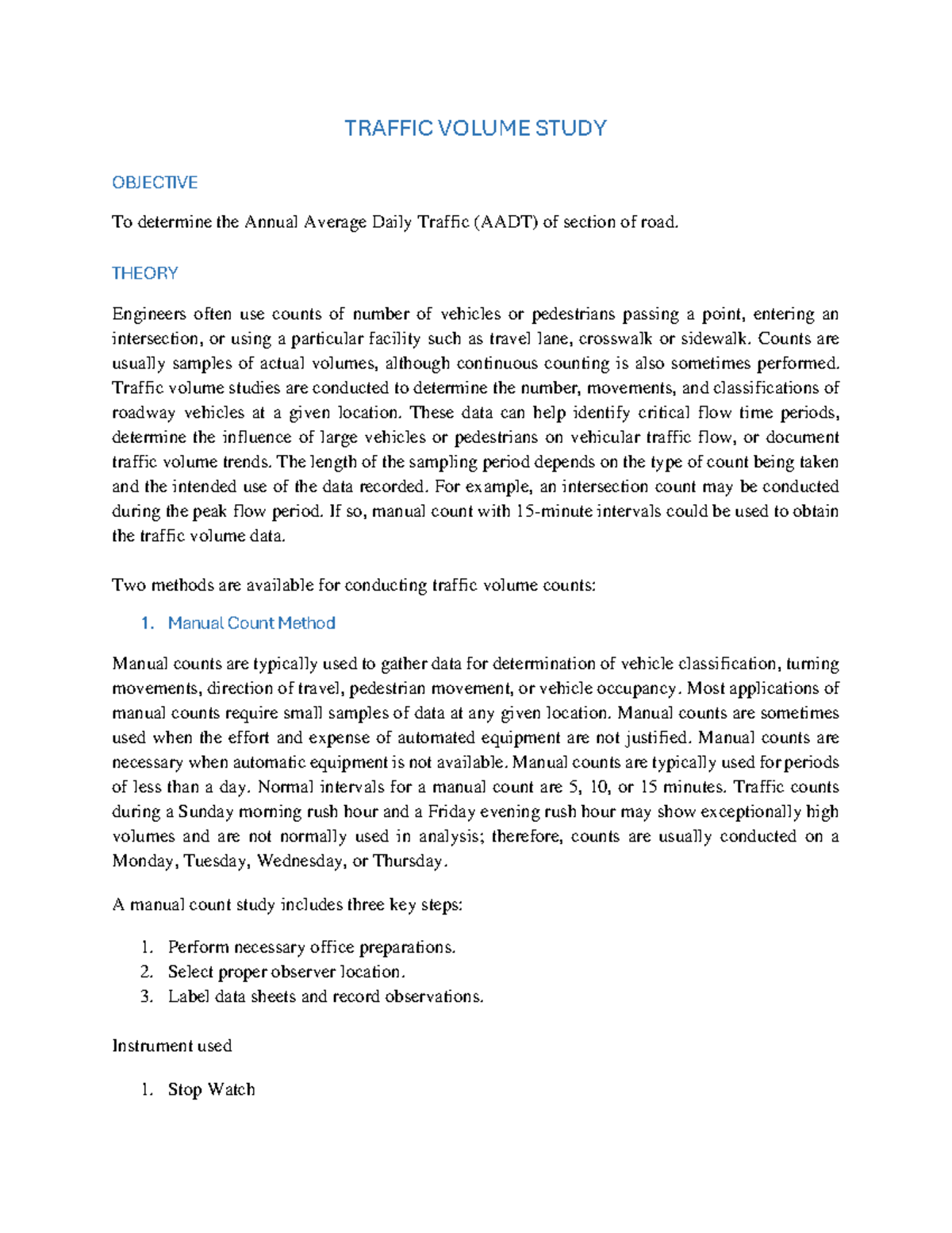 Traffic Volume Study - refer to transportation - TRAFFIC VOLUME STUDY ...