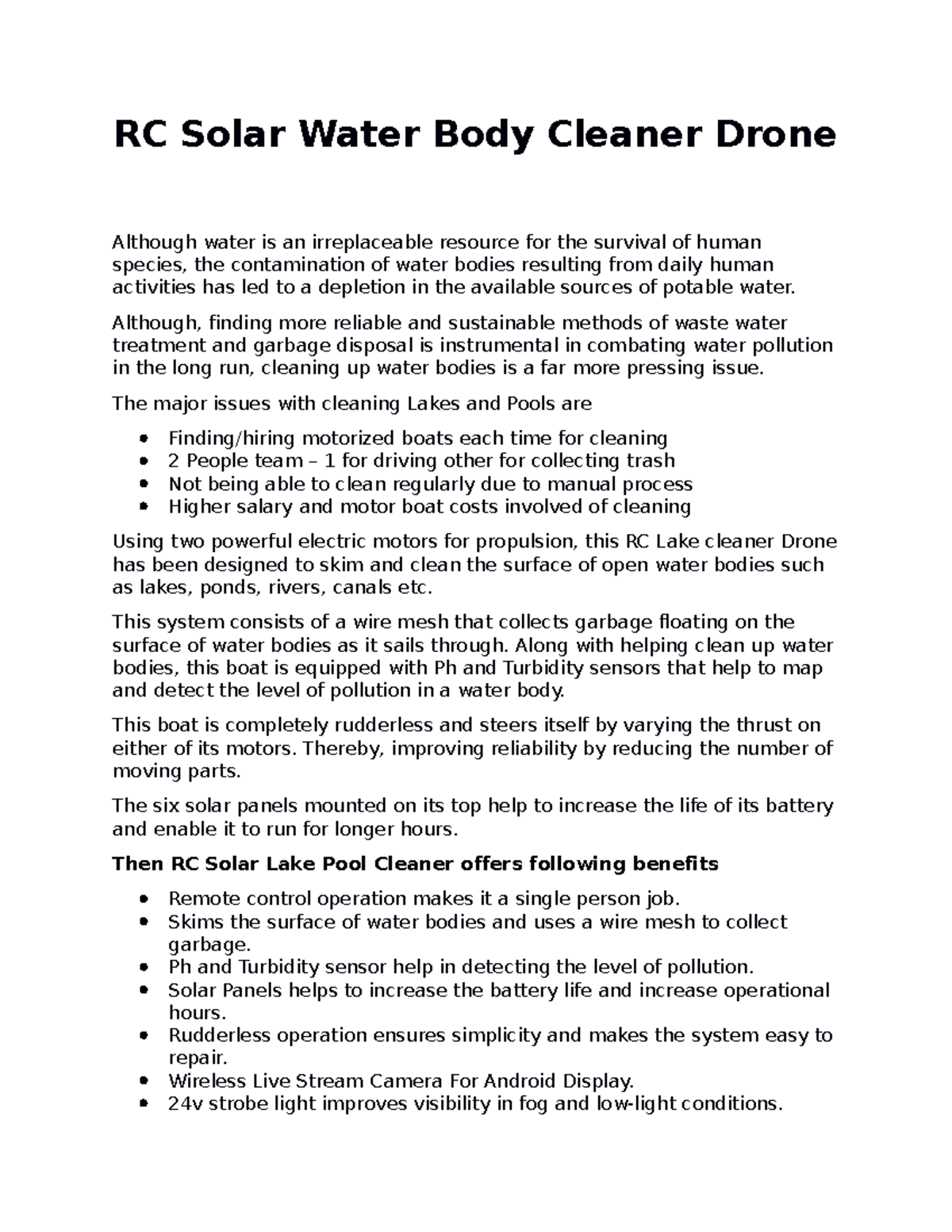 MEC232 - Project Ideas - RC Solar Water Body Cleaner Drone Although ...