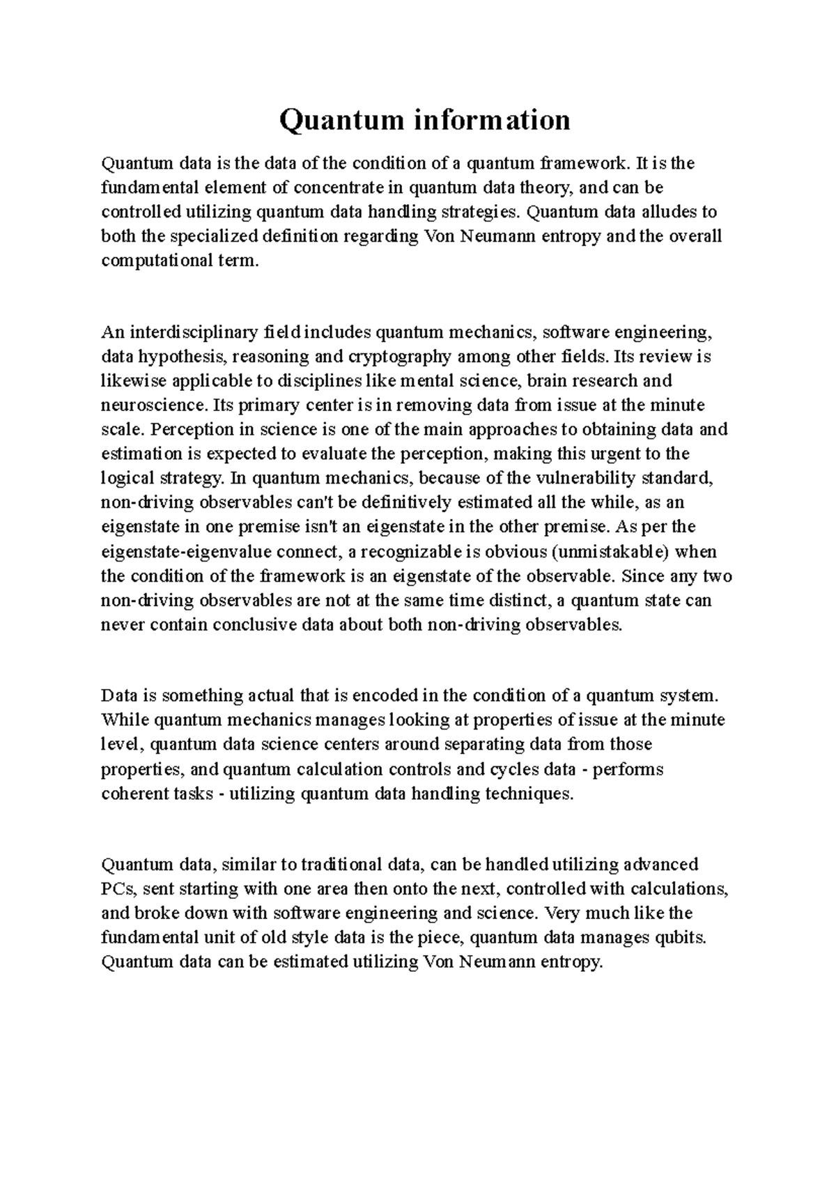 Quantum information - Ifah - Quantum information Quantum data is the ...