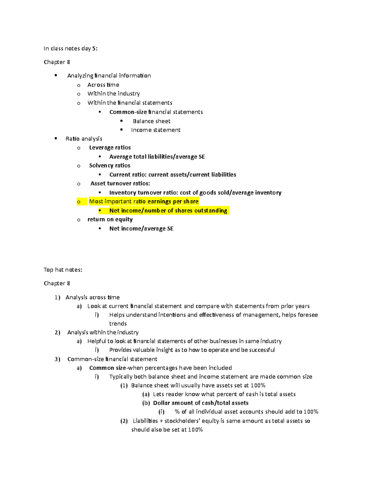 Chapter 8-ratios - Vivian Winston - In class notes day 5: Chapter 8 ...