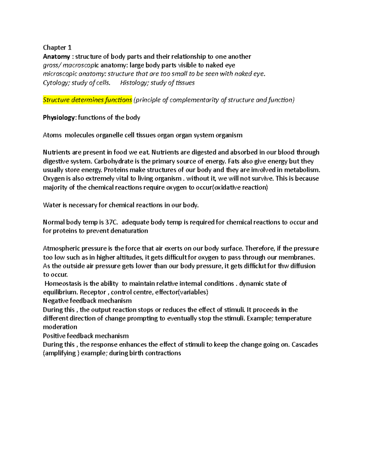 Chapter 1 Notes Chapter 1 Anatomy Structure Of Body Parts And Their