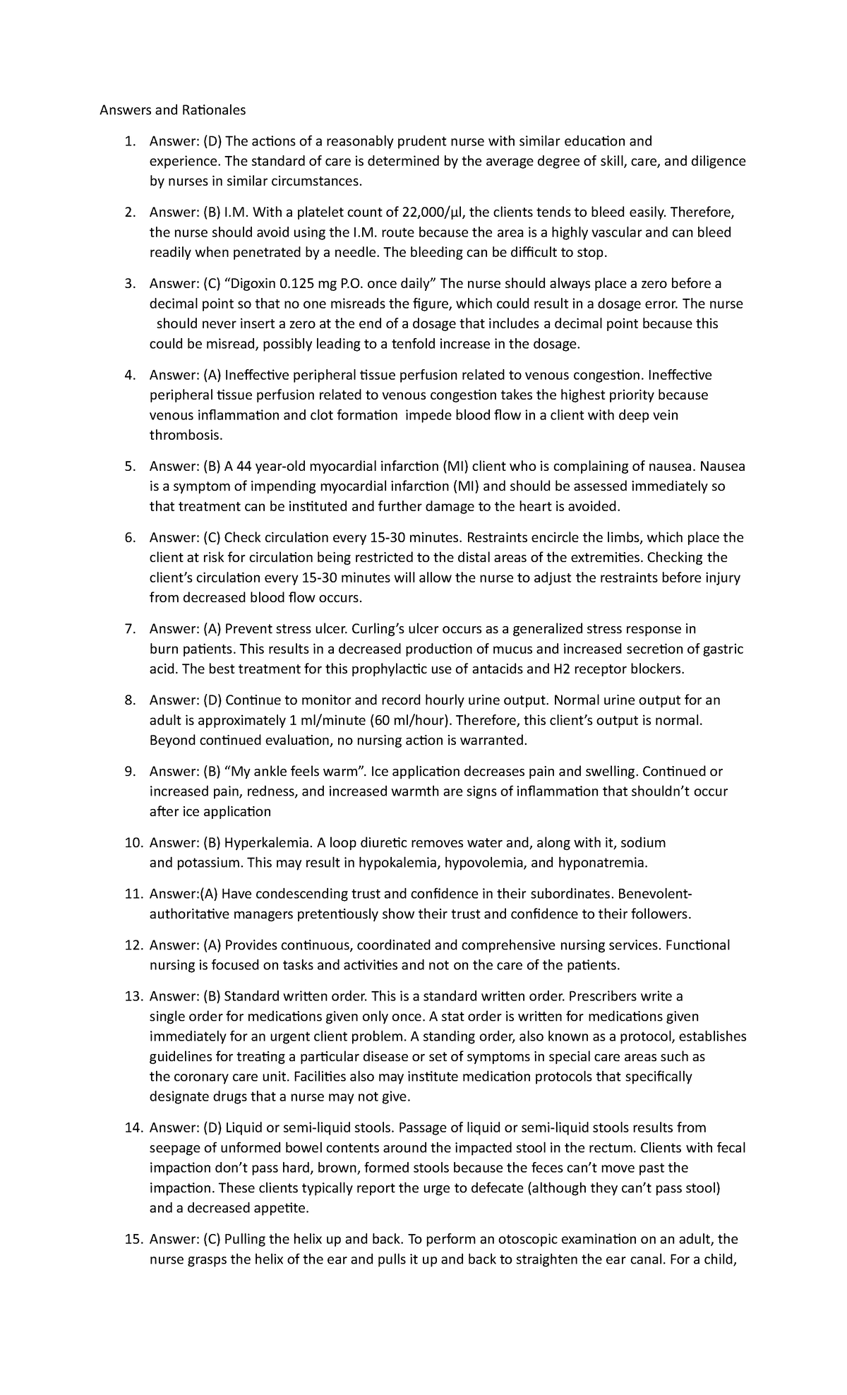 NLE-CA2 Rationalization - Answers and Rationales Answer: (D) The ...
