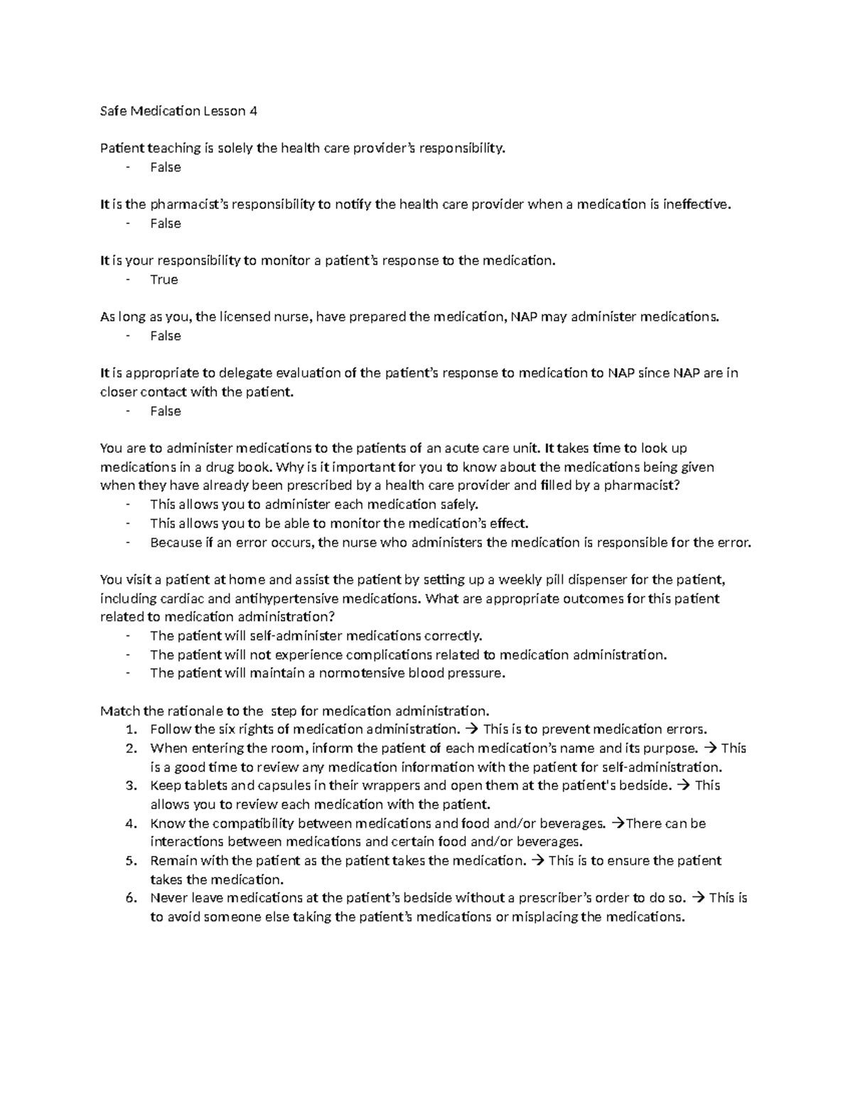 BSN Safe Medication Lesson 4 - Safe Medication Lesson 4 Patient ...