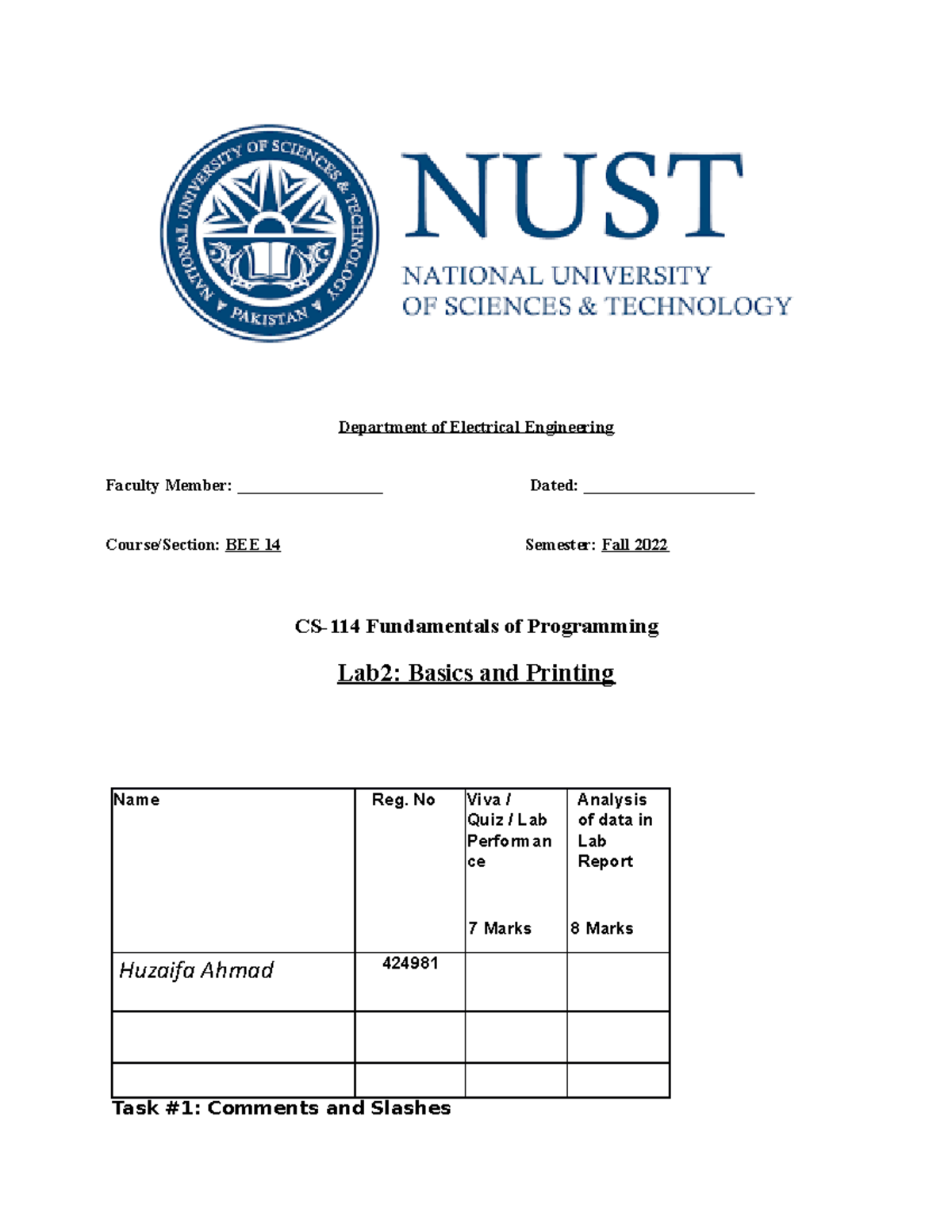 Fop lab 2 - Fundamental of programming notes - Department of Electrical ...