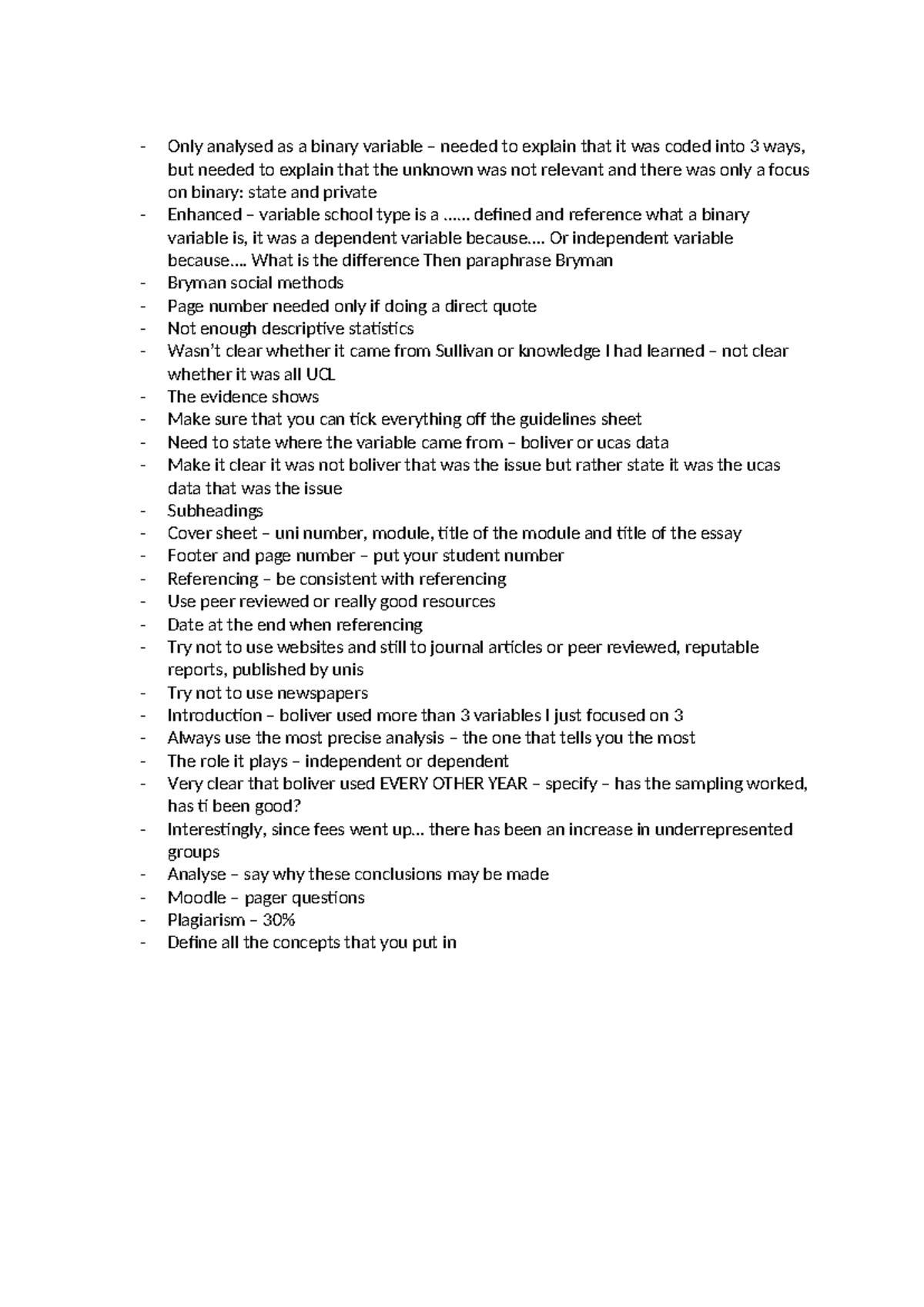 Feedback analytics essay - Only analysed as a binary variable – needed ...