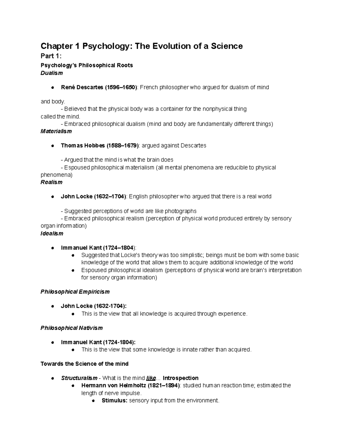 PSY 1411 CH - Chapter 1 Psychology: The Evolution of a Science - Chapter 1 Psychology: The ...