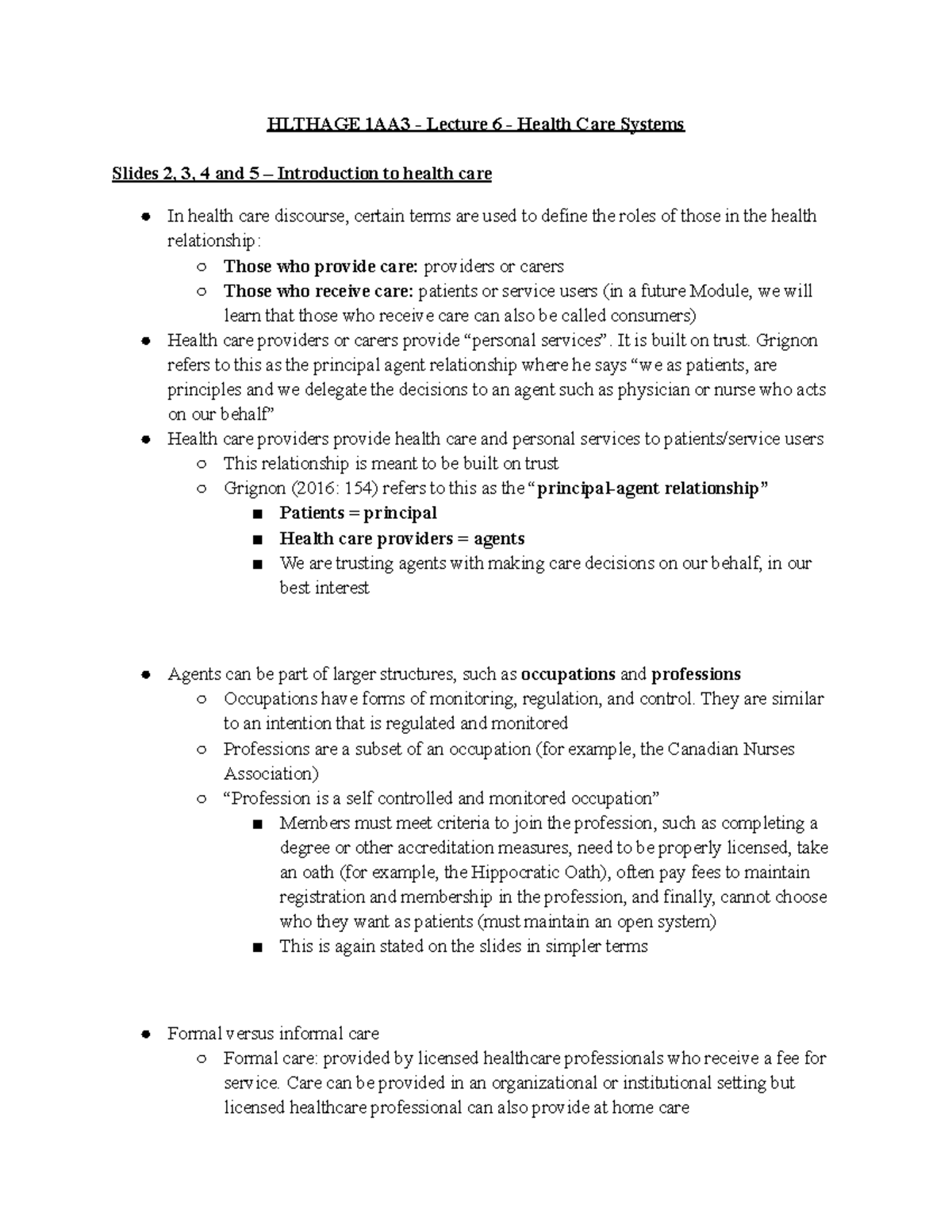 Hlthage 1AA3 - Lecture 6 - Health Care Systems - HLTHAGE 1AA3 - Lecture 6 - Health Care Systems ...