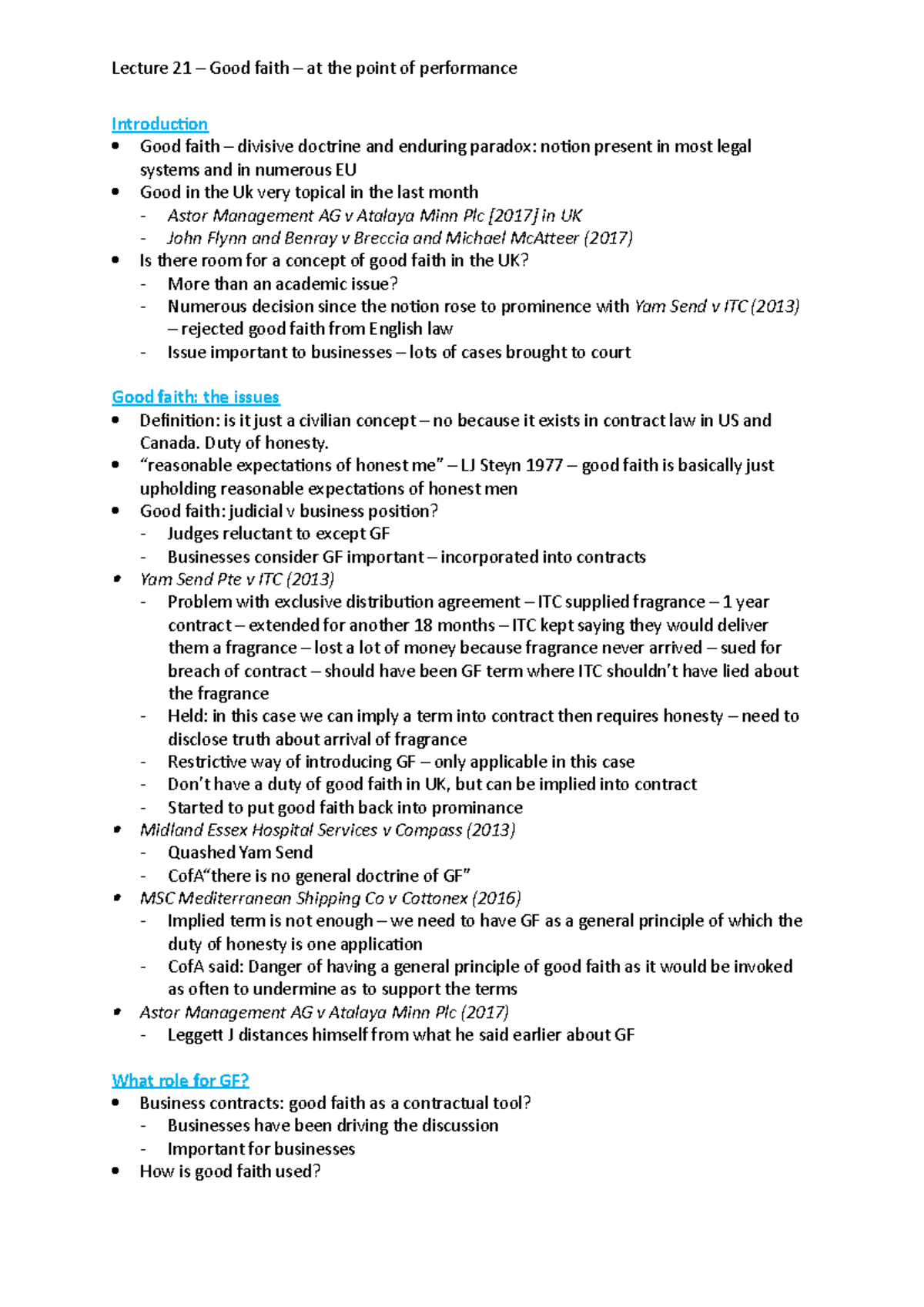 Lecture 21 - Good faith at the point of performance - Introduction Good ...
