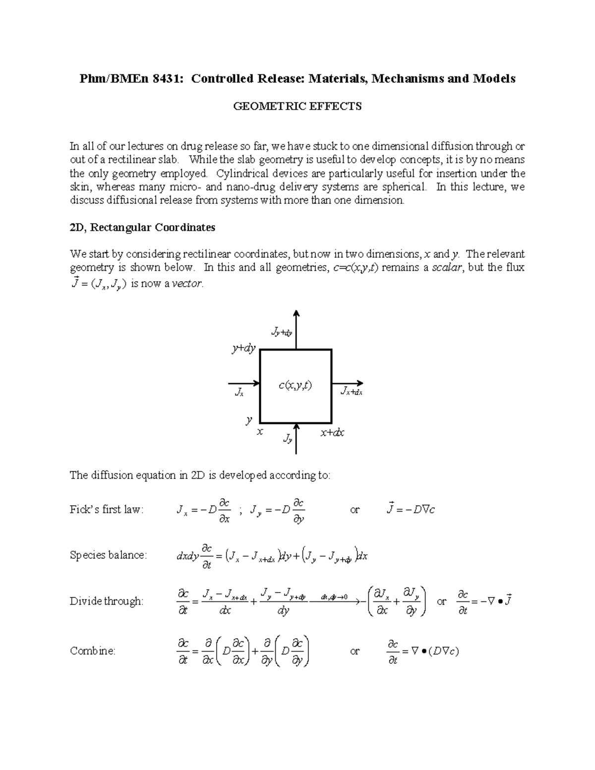 Geometry - Phm/BMEn 8431: Controlled Release: Materials, Mechanisms and ...