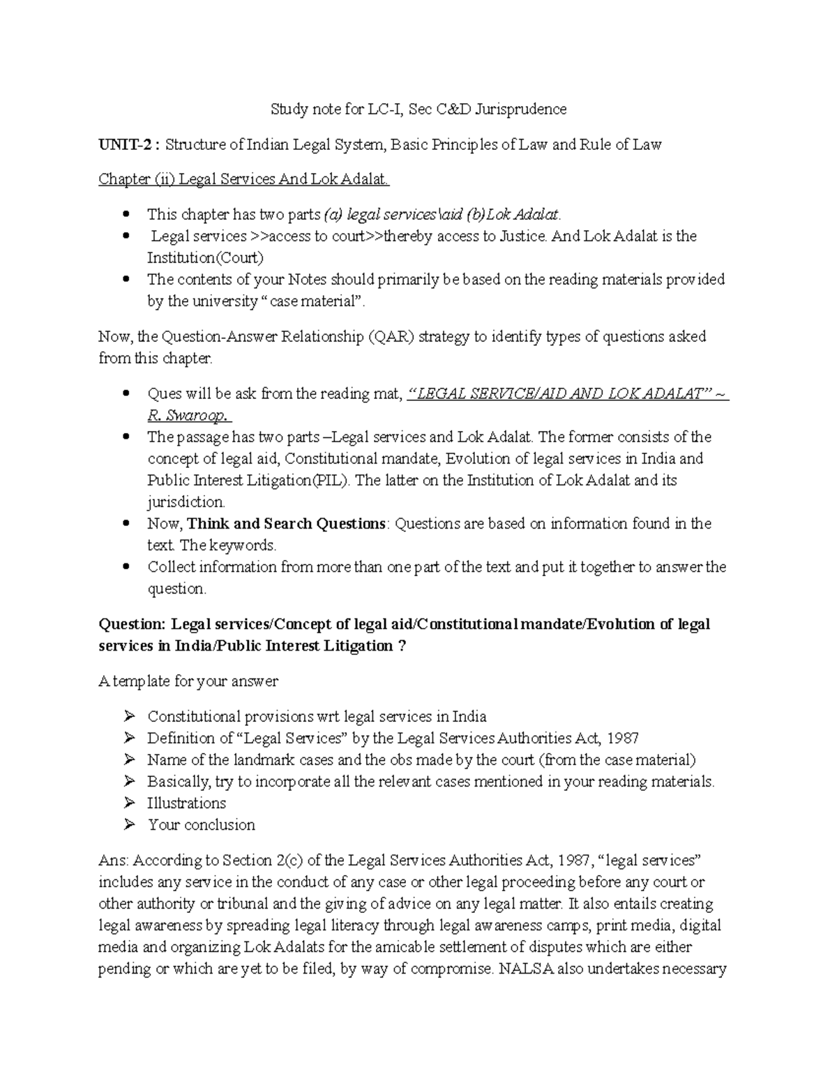 Juris Ch-2 - Template for LLB Answer - Study note for LC-I, Sec C&D ...