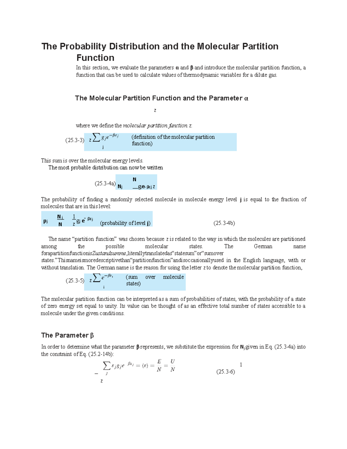 The Probability Distribution and the Molecular Partition Function - pj ...