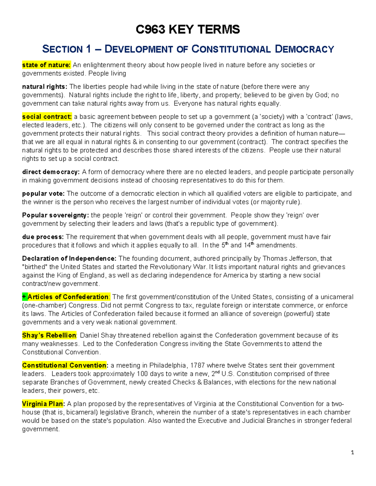 C963 Key Terms with highlighted points - C963 KEY TERMS SECTION 1 ...