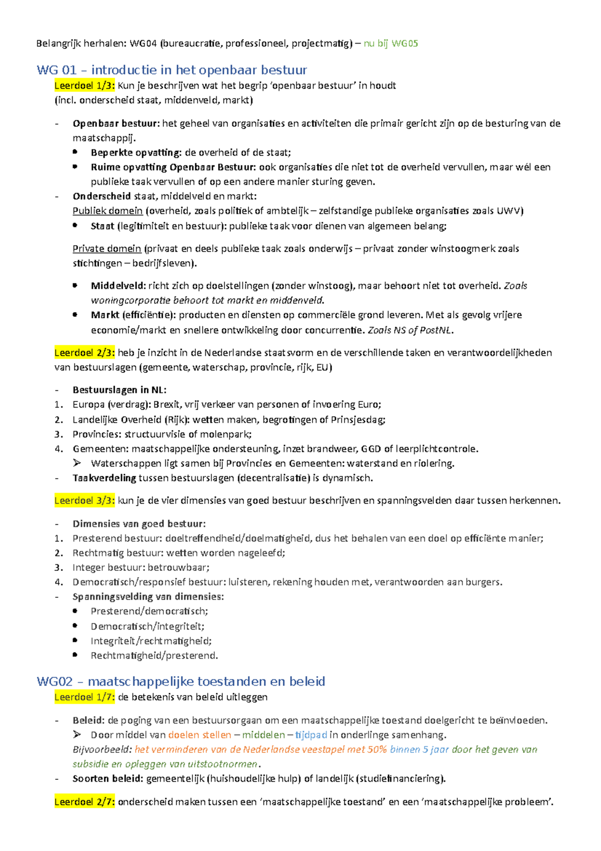 1. Leerdoelen (werkelijk leer document) - Belangrijk herhalen: WG04 ...