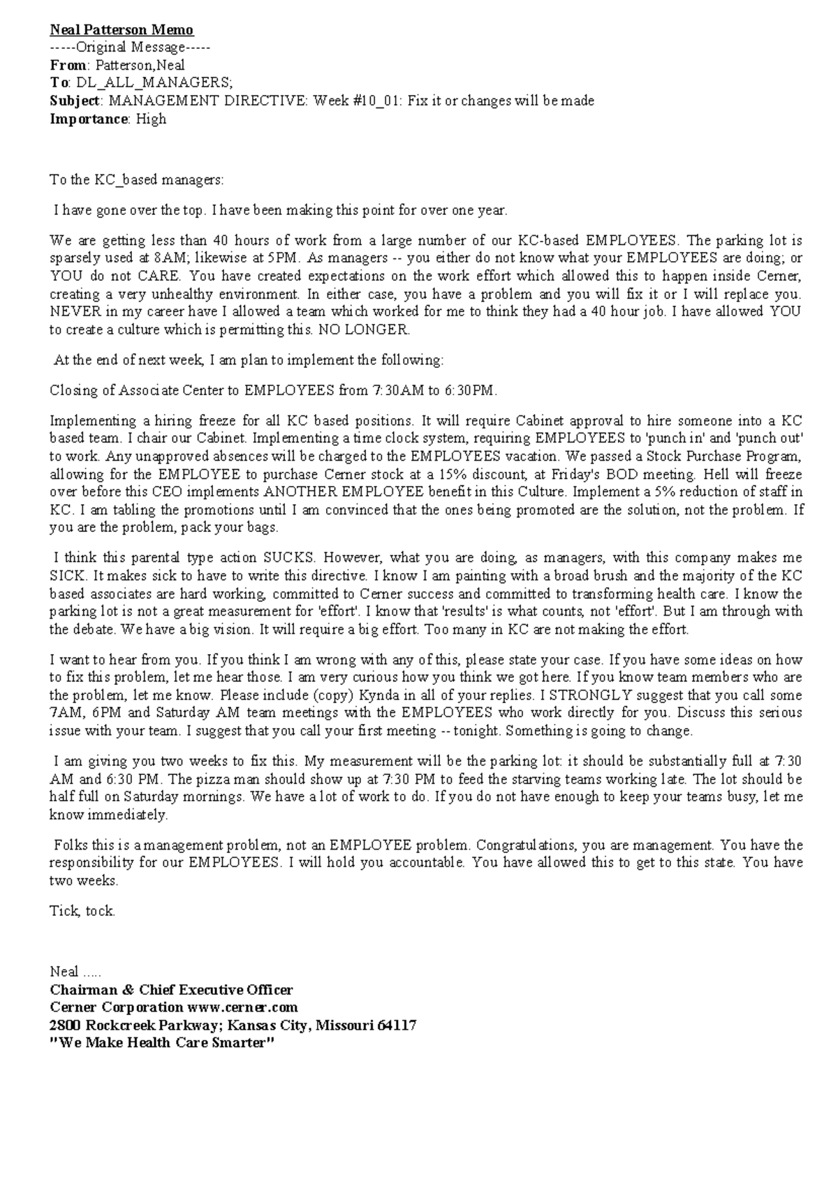 Chapter-1-Task - N/A - Neal Patterson Memo -Original Message- From ...