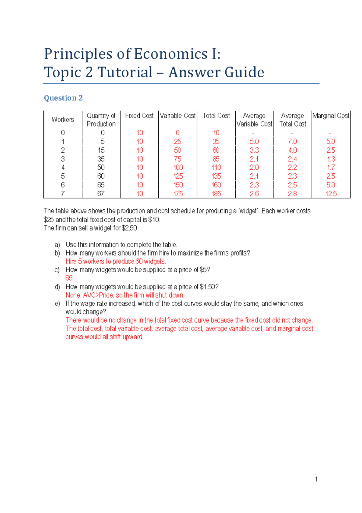 Topic 2 Answer Guide - Principles of Economics I: Topic 2 Tutorial ...