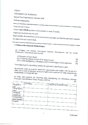 2022 cs2610 b exam paper - THE UNIVERSITY OF WARWICK Paper Code: CS2610 B Paper Title: Software ...