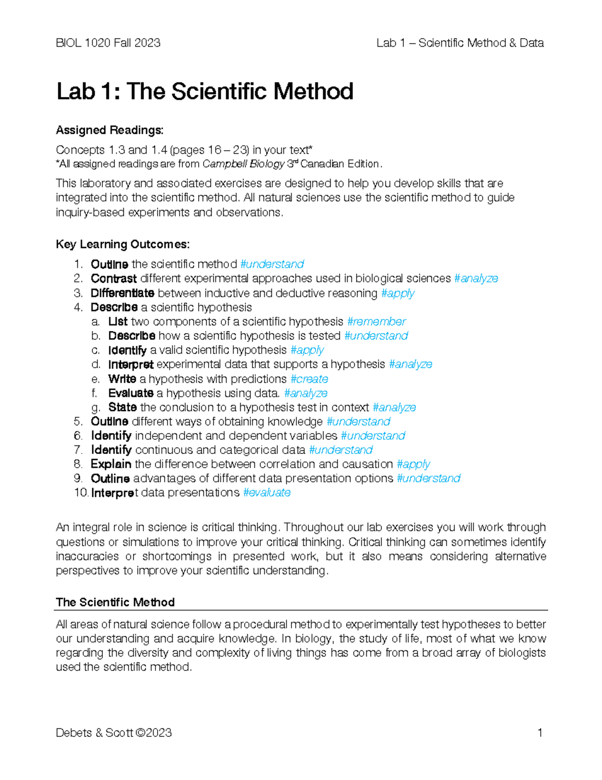 BIOL 1020 Lab 1 Handout - Just to get the trial - Lab 1 : The ...