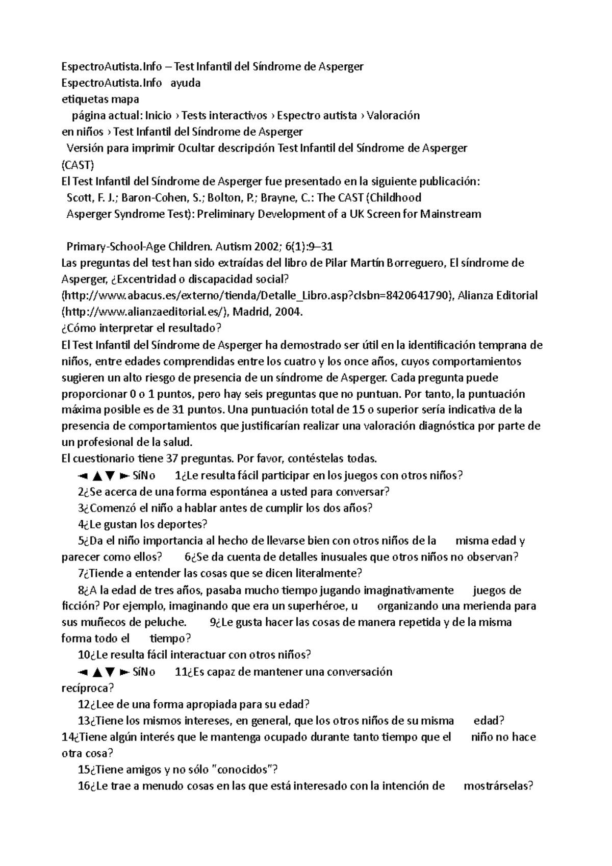 315003100 Espectro Autista Info Test Infantil Del Sindrome de Asperger ...