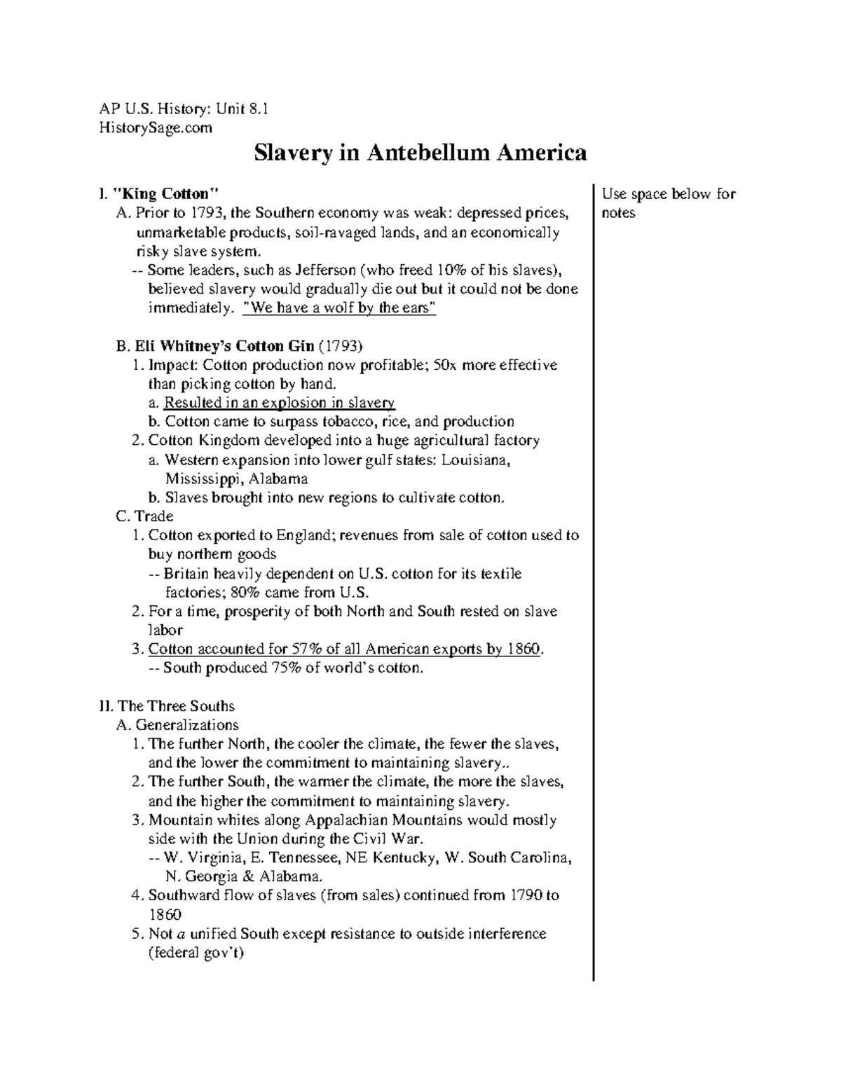 Slavery and antibellum - AP U. History: Unit 8. HistorySage Slavery in ...