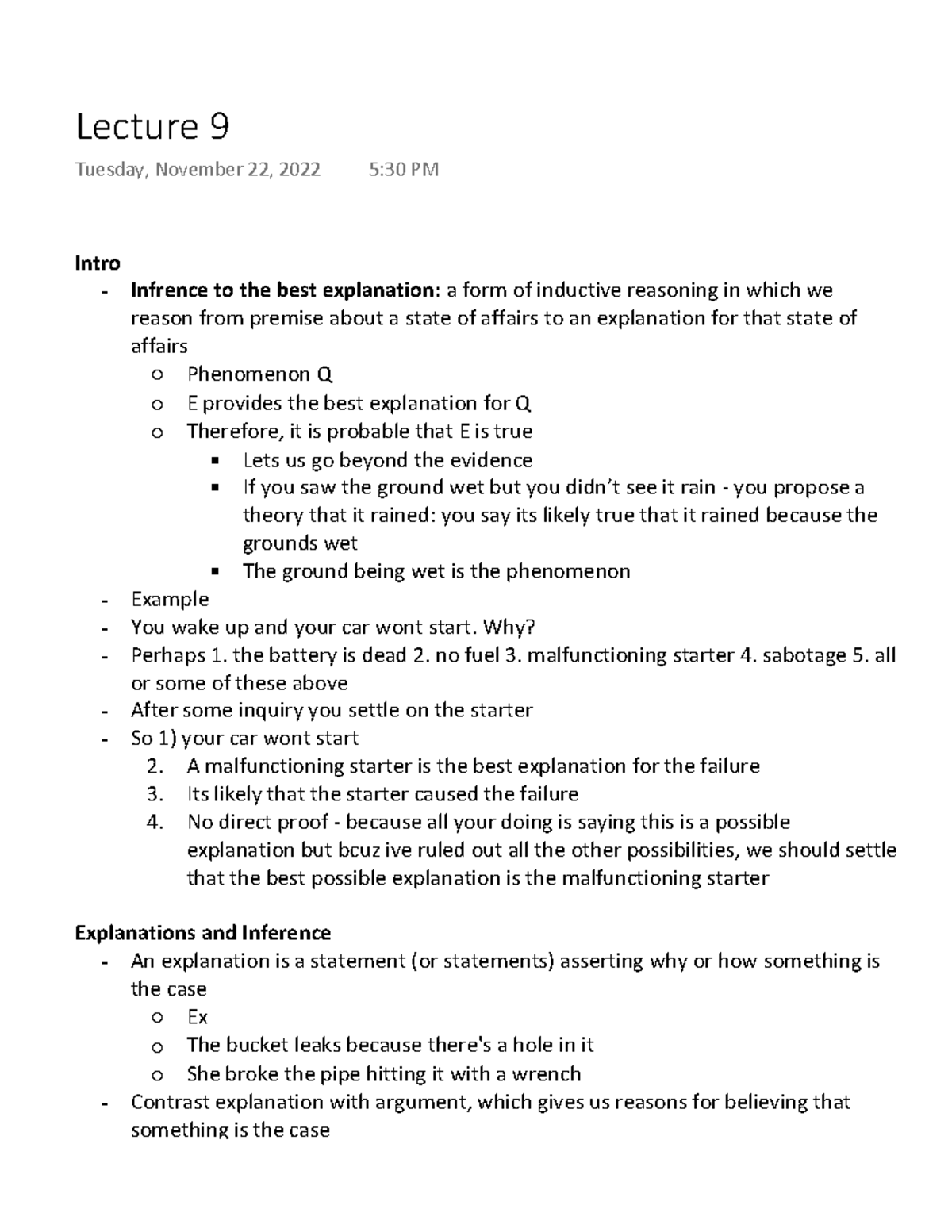 Critical Thinking Lecture 9 - Intro Infrence to the best explanation: a form of inductive ...