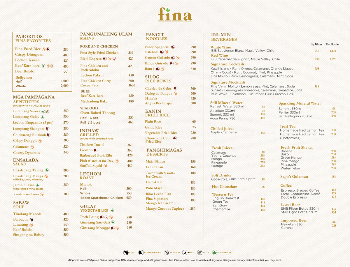 FINA MENU April 2023 - hello - Chorizo de Cebu 300 Daing na Bangus 300 ...
