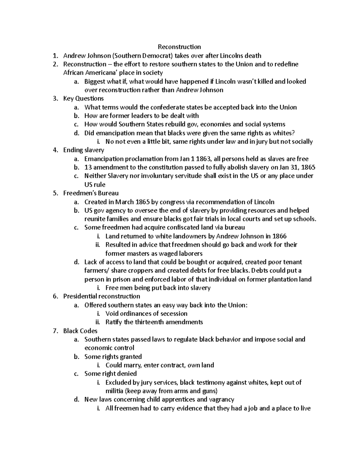 Reconstruction - Reconstruction Andrew Johnson (Southern Democrat ...