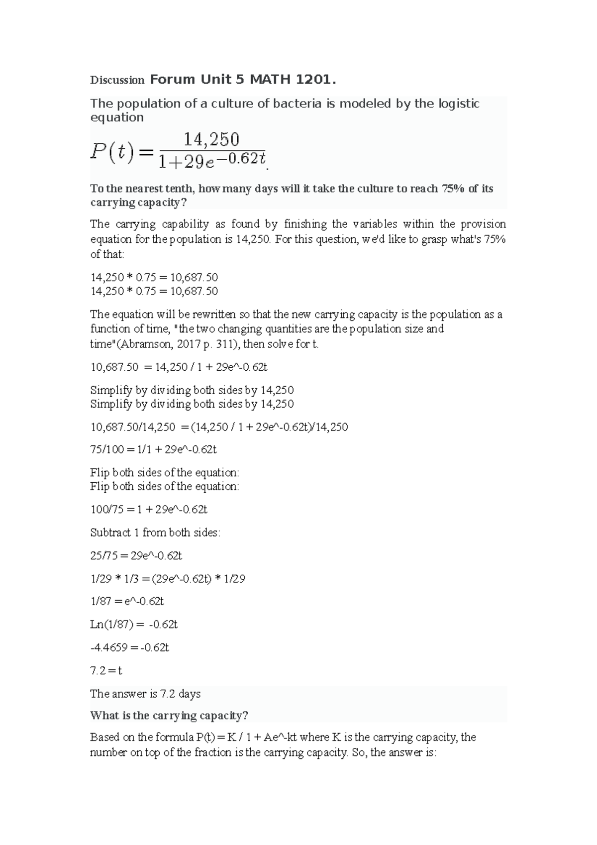 College Algebra Discussion Forum Unit 5 MATH 1201 - Discussion Forum ...