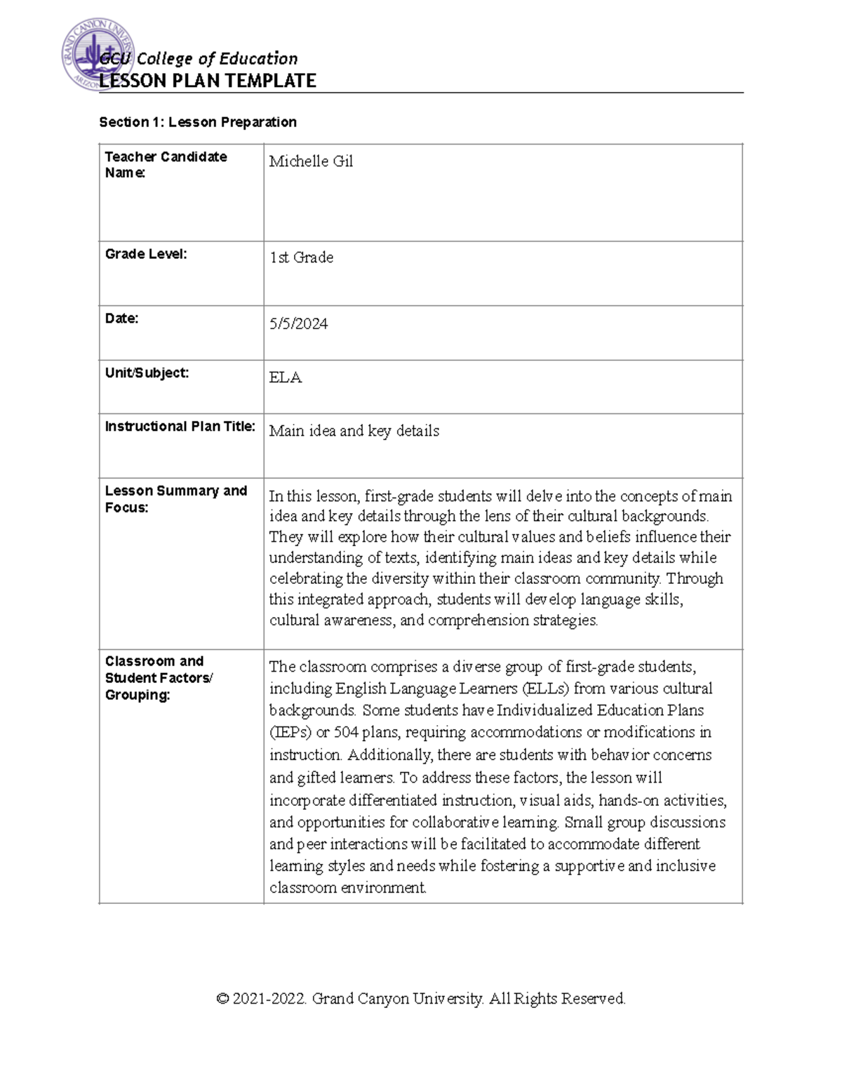 Lesson Plan ESL 546 (Gil, Michelle) - LESSON PLAN TEMPLATE Section 1 ...