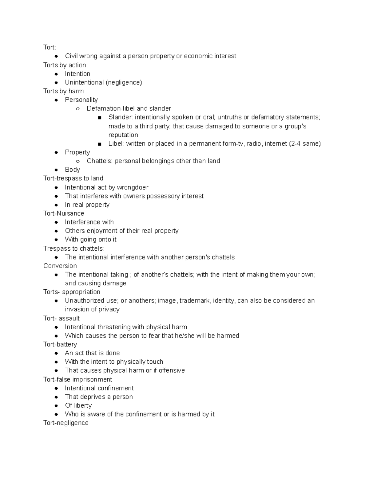 Hle 3-28 study notes - Tort: Civil wrong against a person property or ...