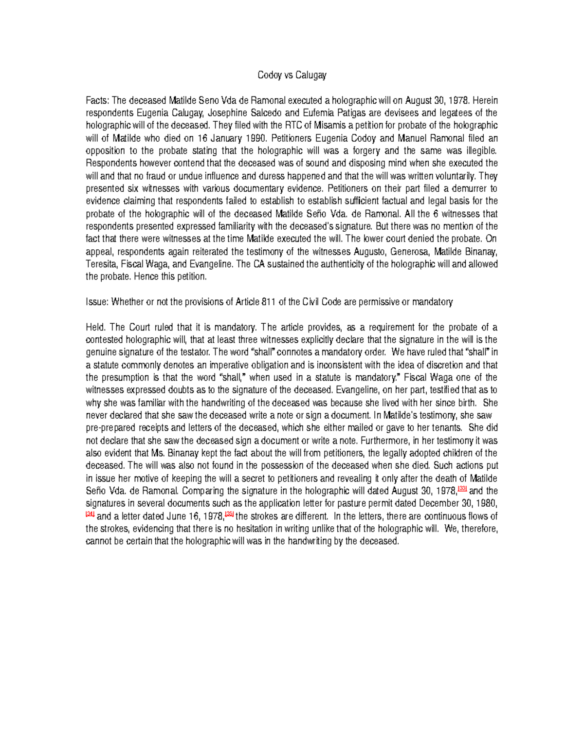 167550059 Codoy vs Calugay - Codoy vs Calugay Facts: The deceased ...