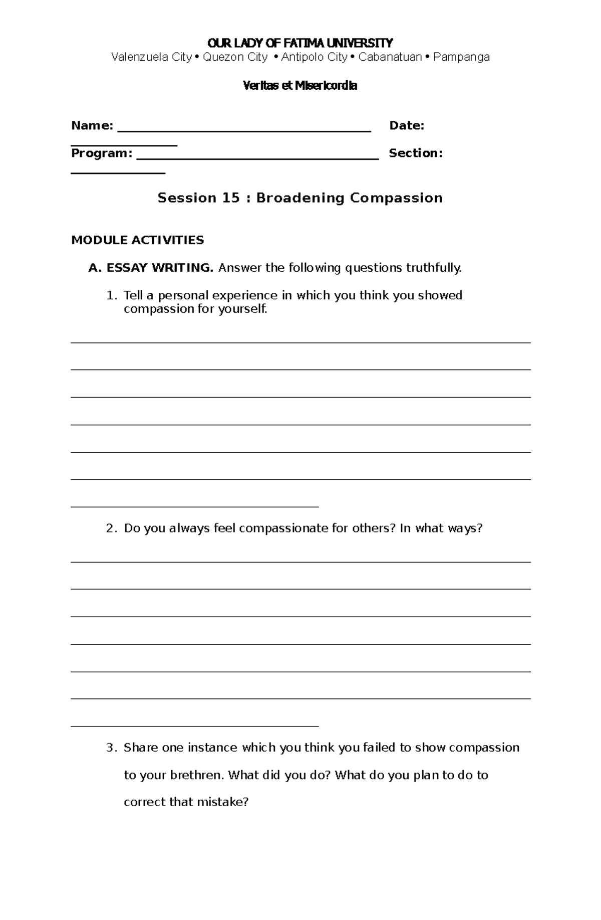 Session 15 - Broadening Compassion final - OUR LADY OF FATIMA ...