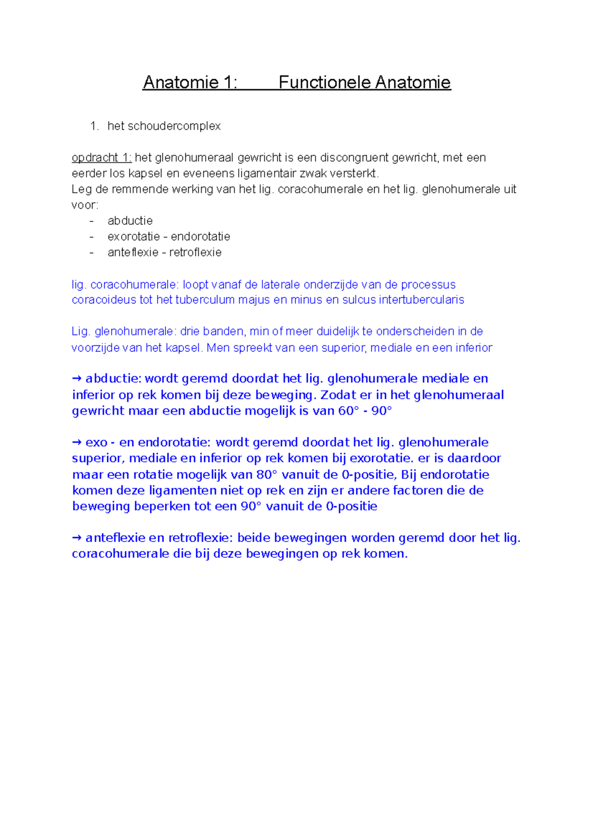 Functionele Anatomie vragen uit de cursus - Anatomie 1: Functionele ...