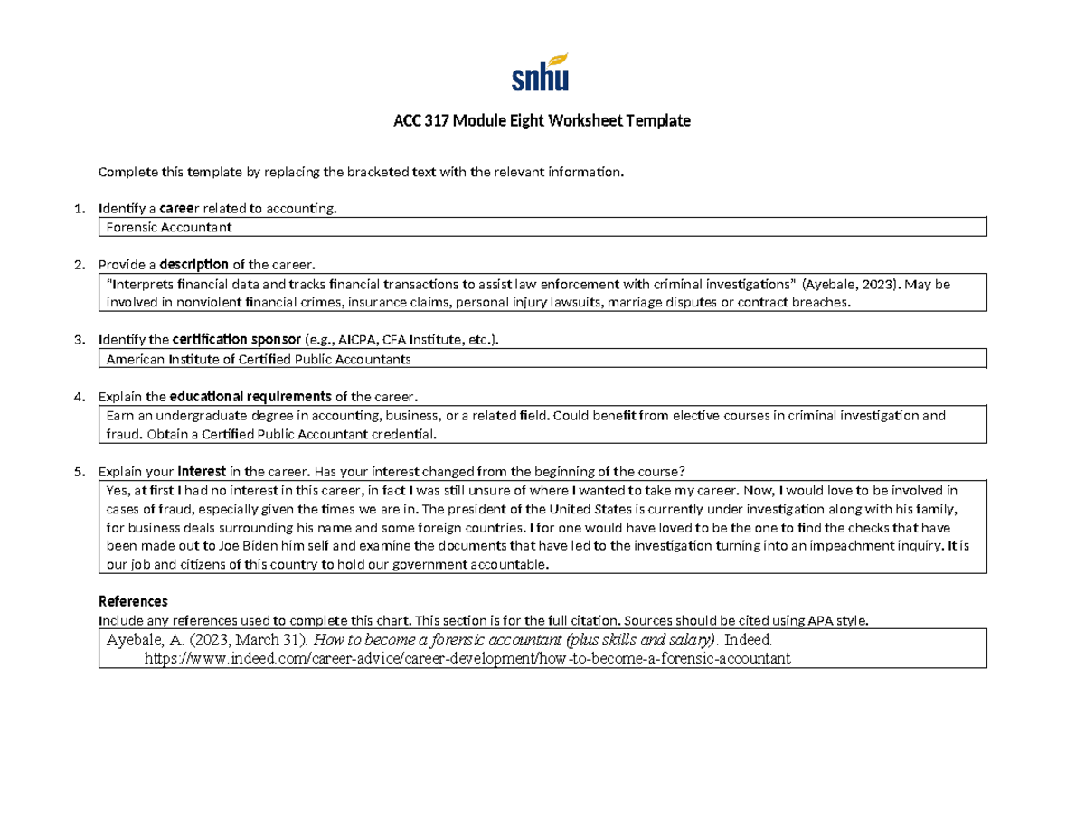ACC 317 Module Eight Worksheet Template - ACC 317 Module Eight ...