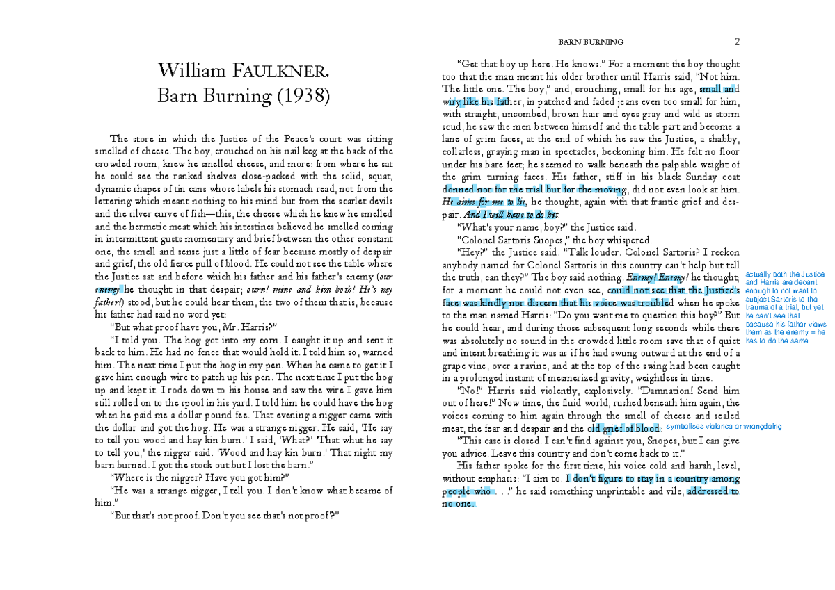 William Faulkner Barn Burning - William F AULKNER . Barn Burning (1938 ...