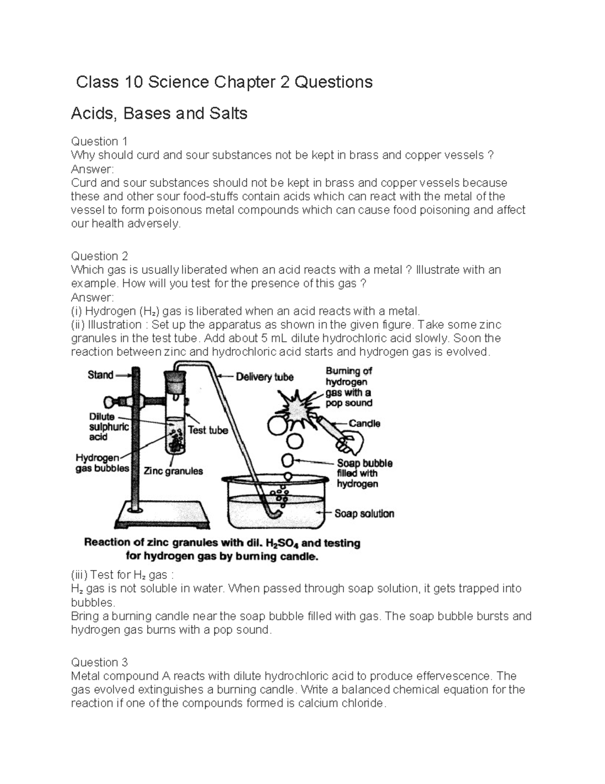 chemistry useful stuffs - Class 10 Science Chapter 2 Questions Acids ...