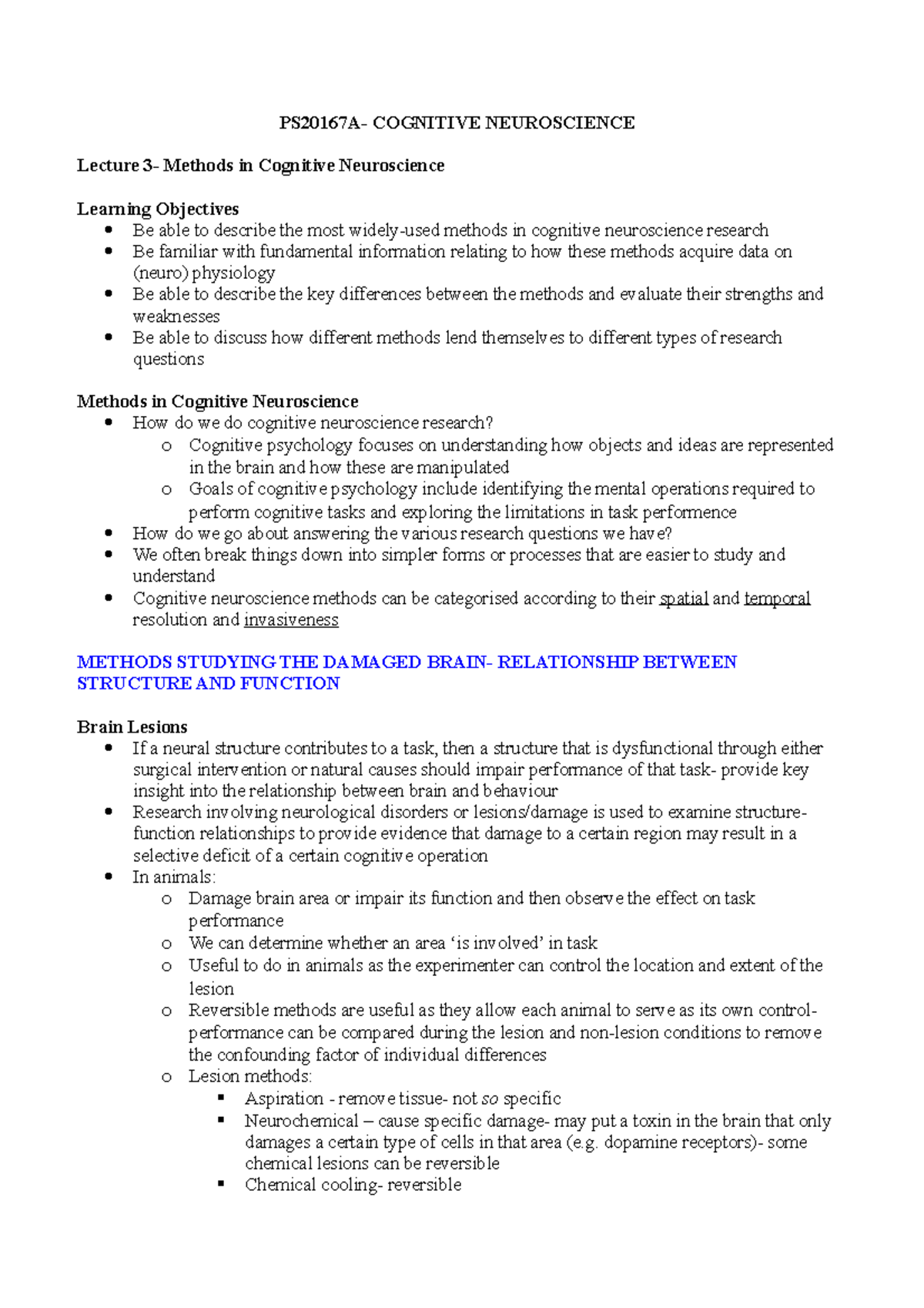 Lecture 3 Methods In Cognitive Neuroscience Ps20167a Cognitive Neuroscience Lecture 3 