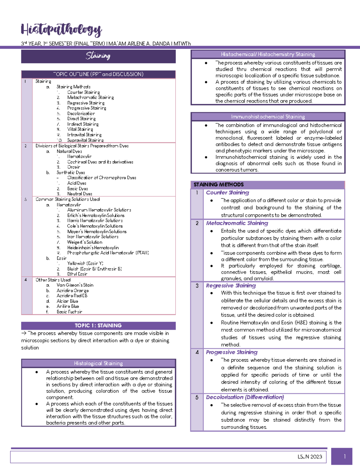 Histopathology Staining Trans - Histopathology 3 rd YEAR, 1st SEMESTER ...