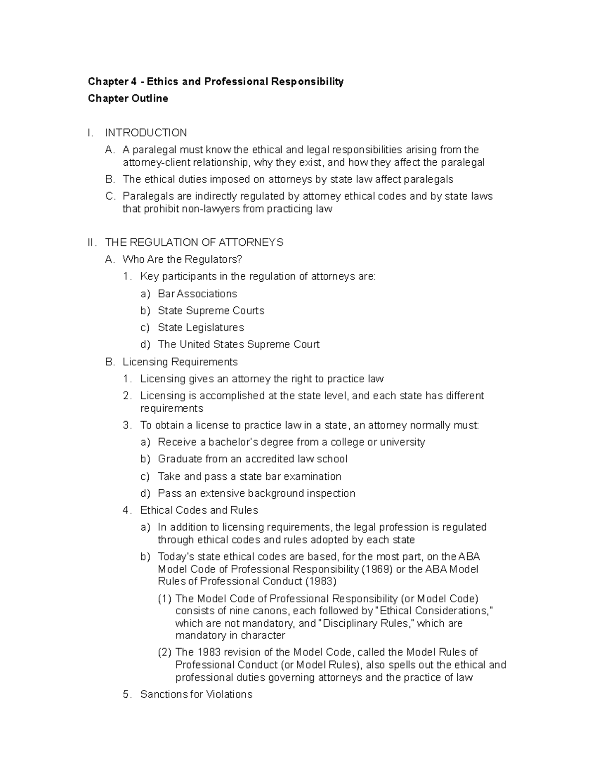 Chapter 4 - Ethics and Professional Responsibility Outline - Chapter 4 ...