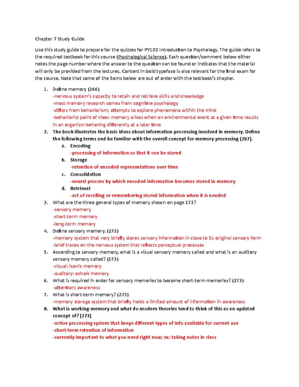 Chapter 7 Study Guide, Psychology - Chapter 7 Study Guide Use this ...